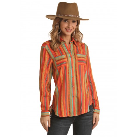 Western Shirt - Orange Stripe Women - Panhandle Color Orange Size XS