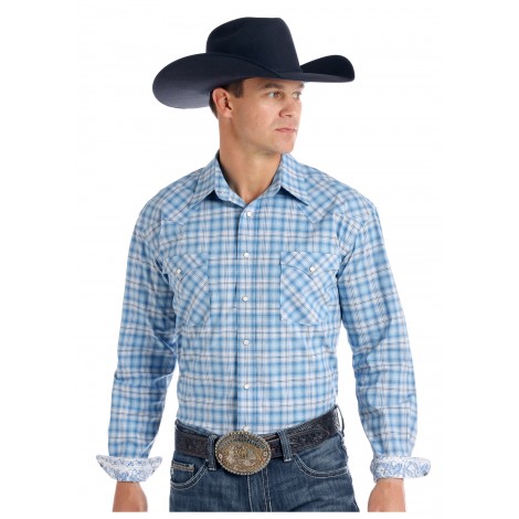 Western Shirt - Light Blue Plaid Selby Vintage Ombre Men - Panhandle ...